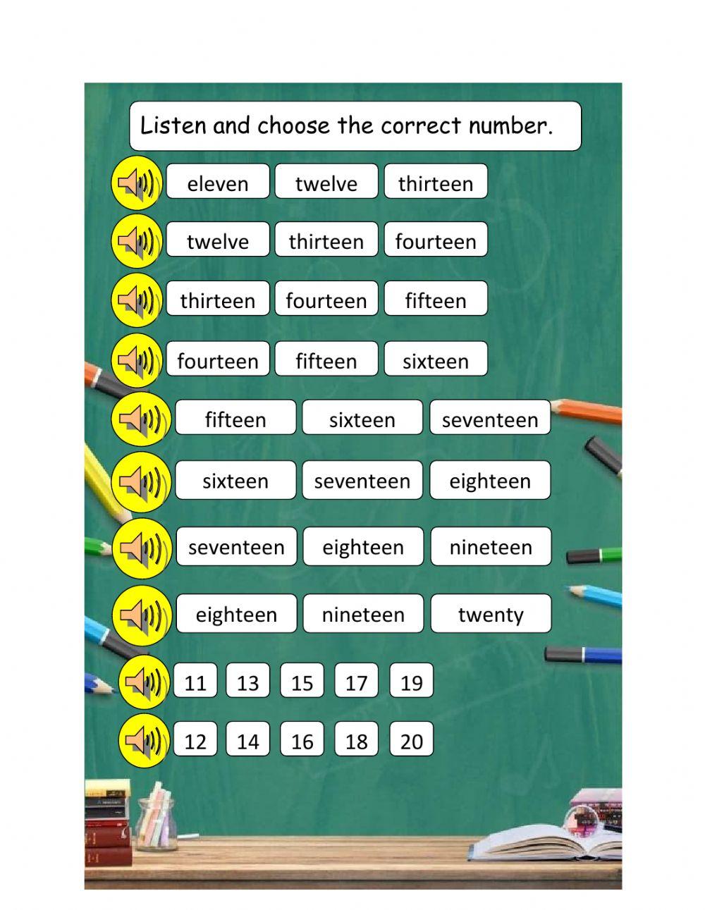 Numbers 11 to 20 Listening online exercise for | Live Worksheets