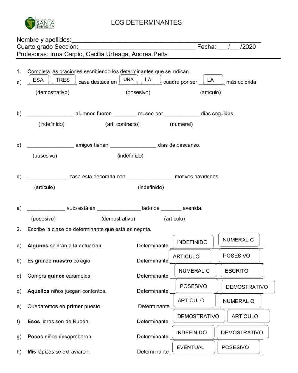 Pdf online activity: Determinantes | Live Worksheets
