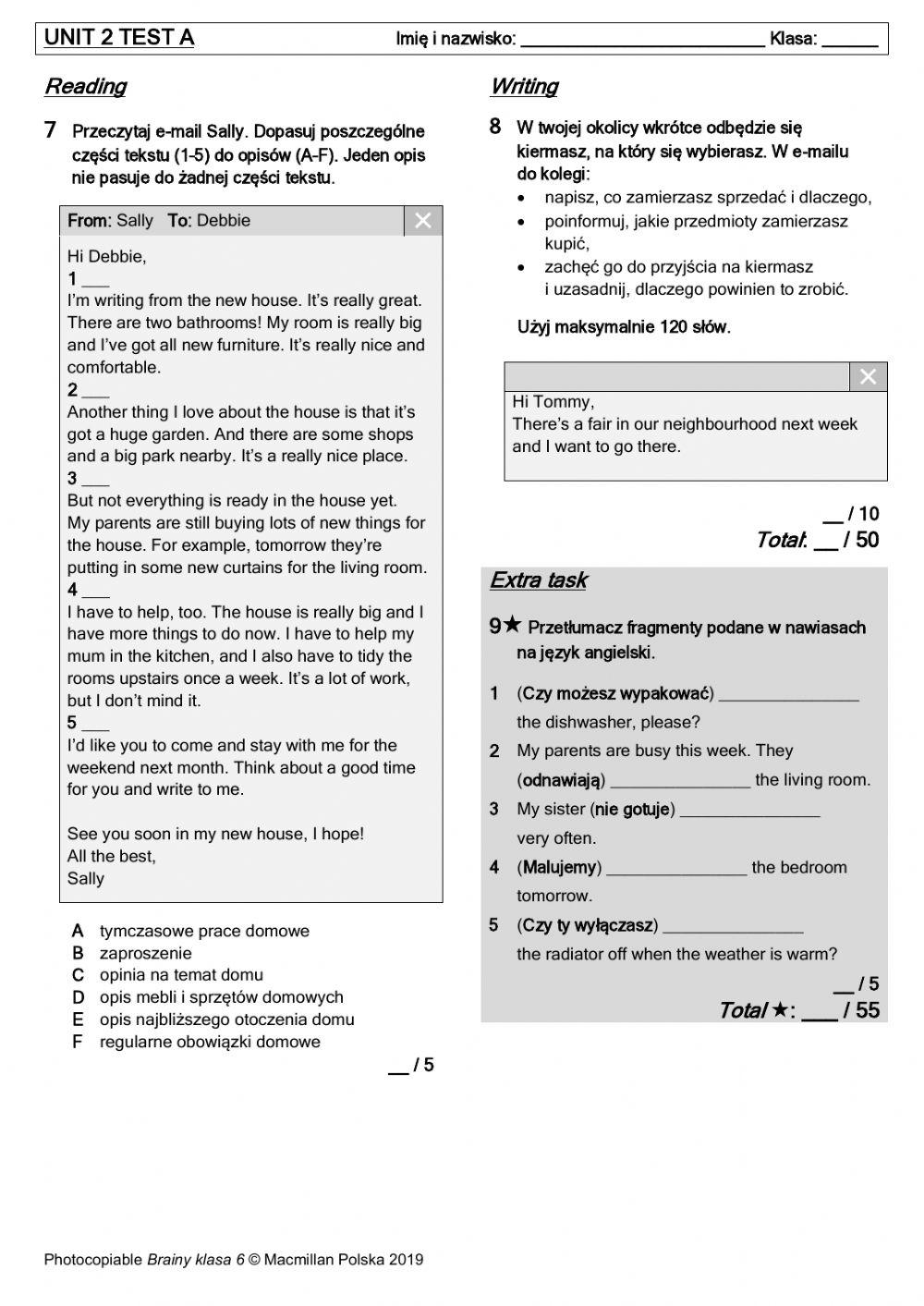 Brainy 6 Unit 2 Test A 6280246 | Sawmag | LiveWorksheets