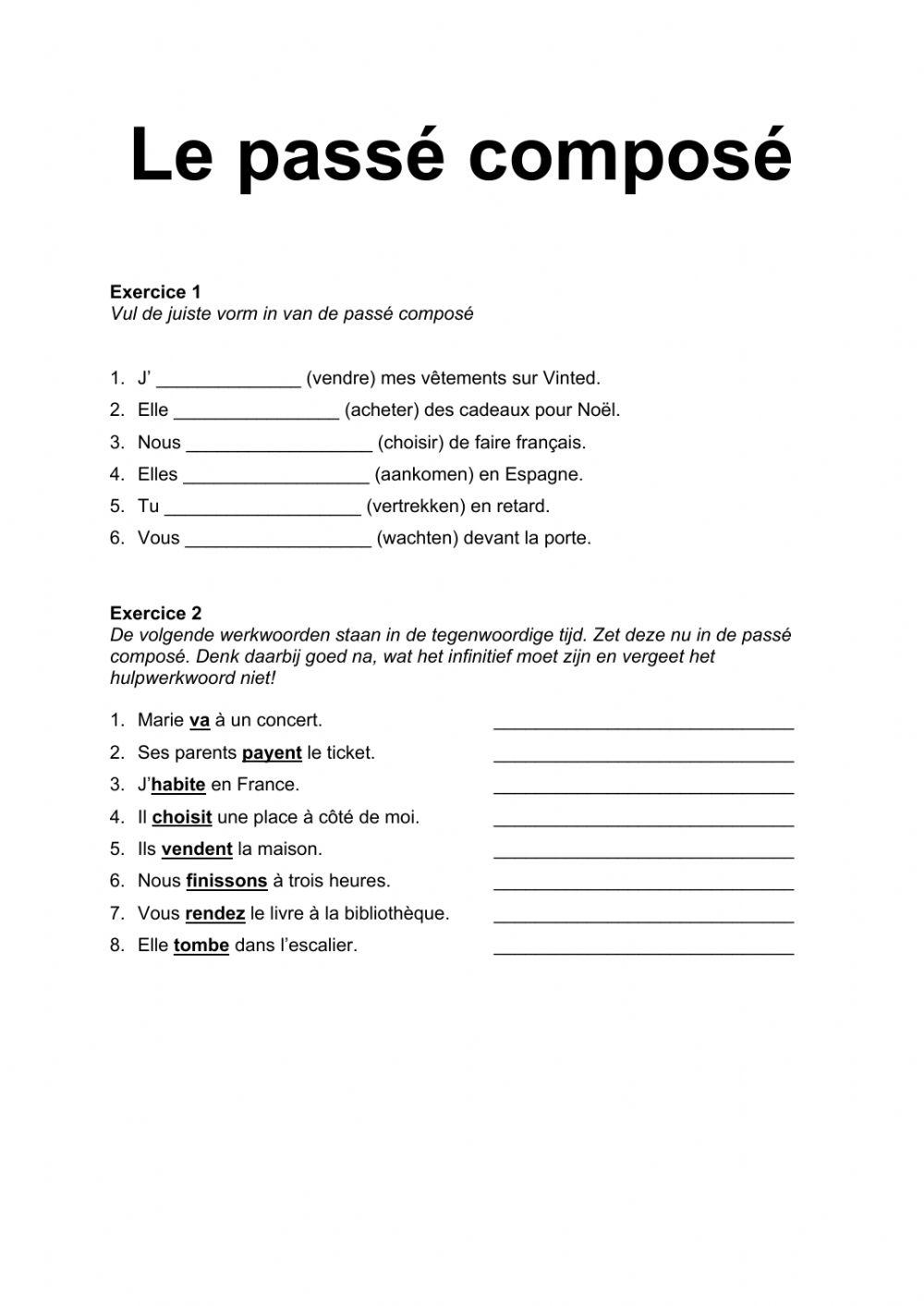 Le passé composé 3V worksheet | Live Worksheets