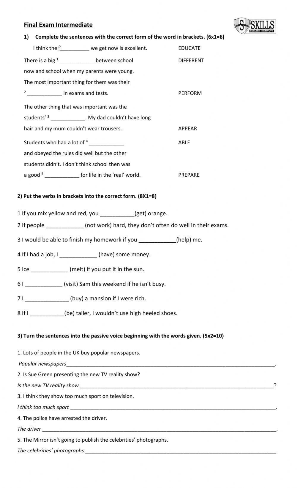 Intermediate final grammar 2 worksheet | Live Worksheets