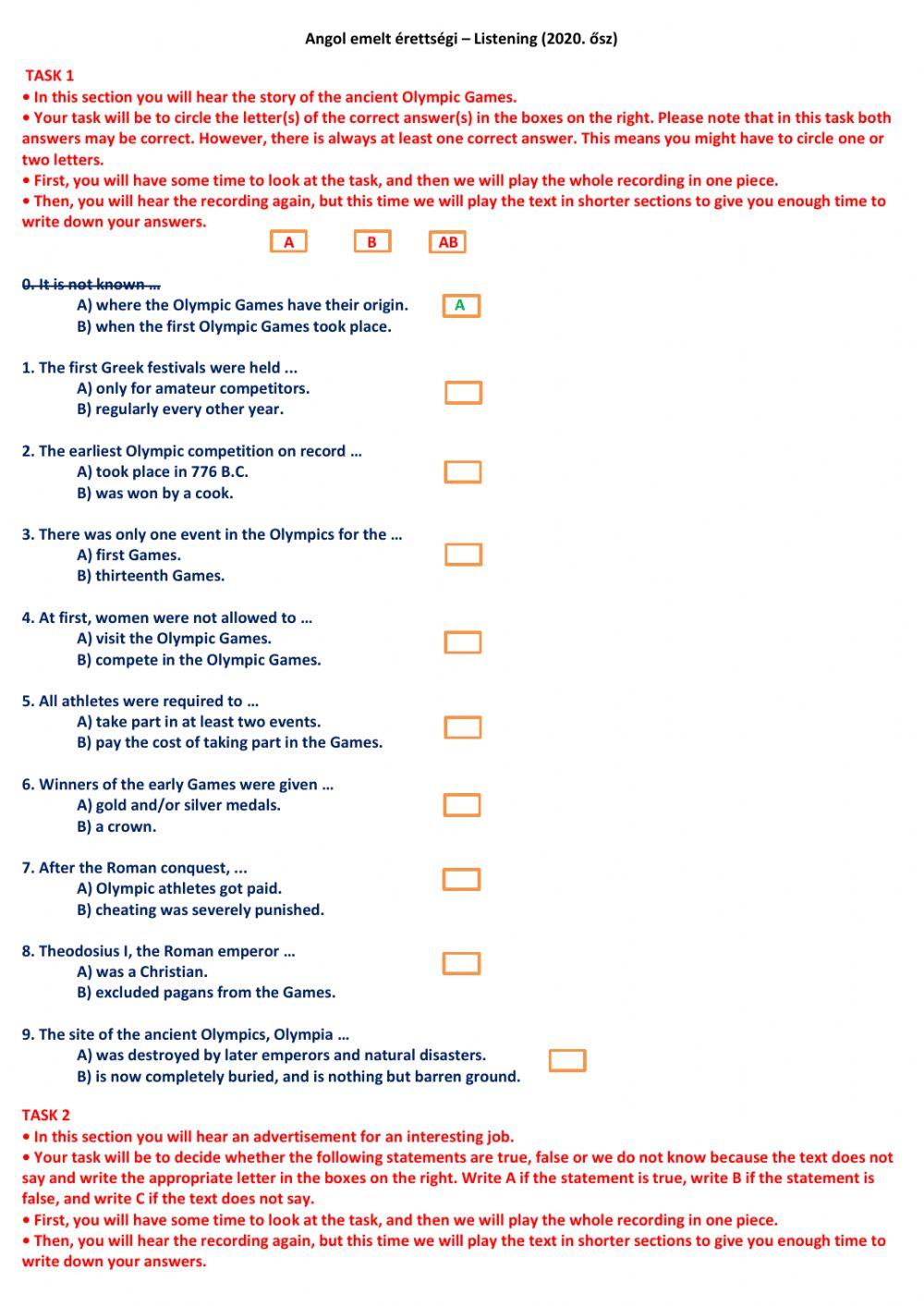 2020 ősz emelt angol érettségi listening - IT IS LEGAL!!! worksheet ...