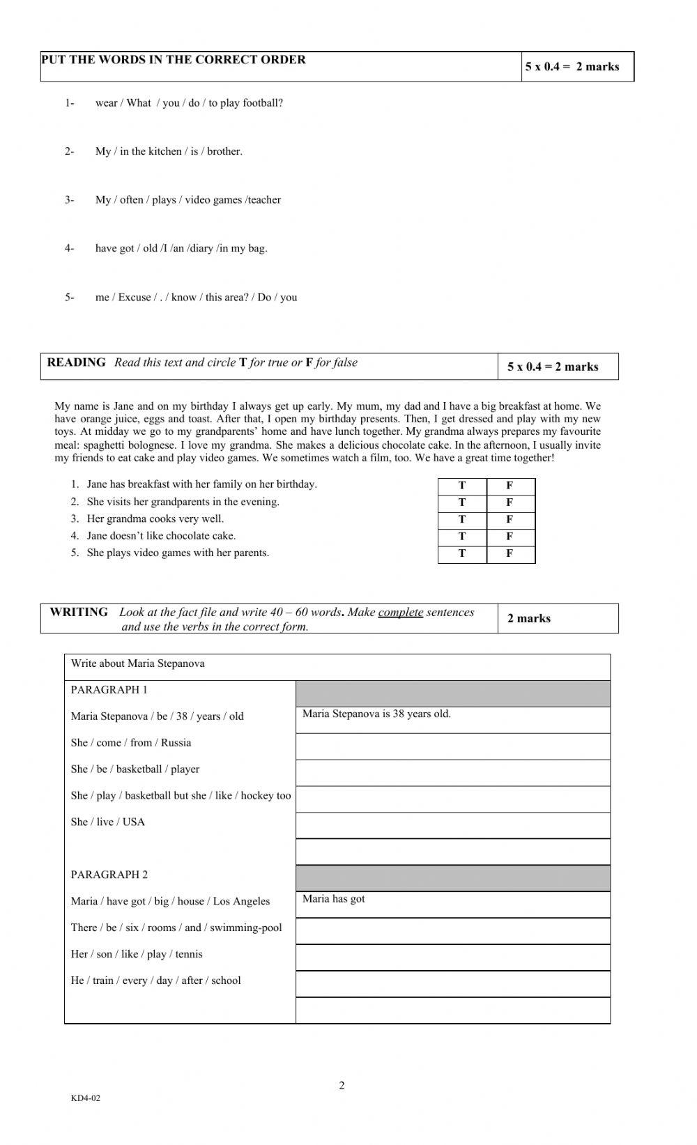 K4 exam M2 2018 493590 | guadalupe1996 | Live Worksheets