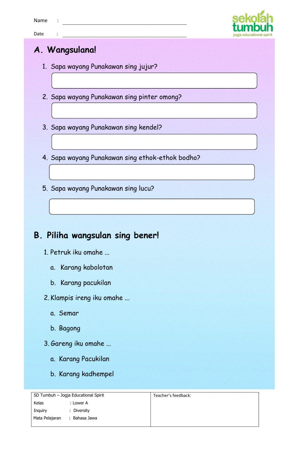 Watak Tokoh Way… | Free Interactive Worksheets | 467568