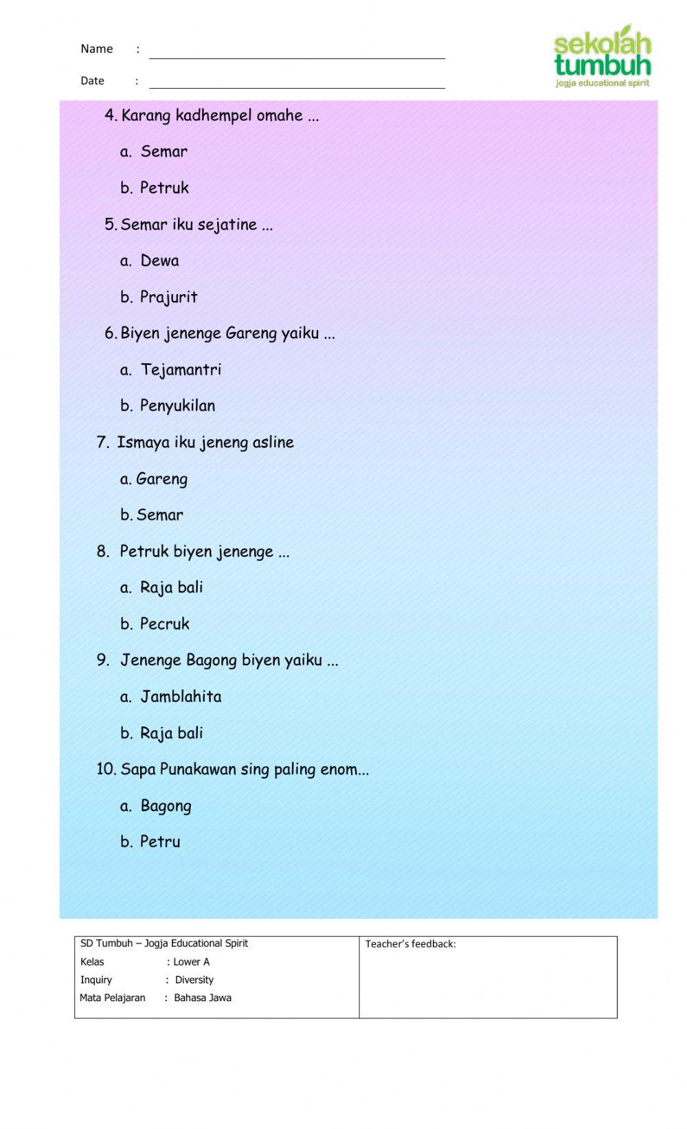 Watak Tokoh Way… | Free Interactive Worksheets | 467568