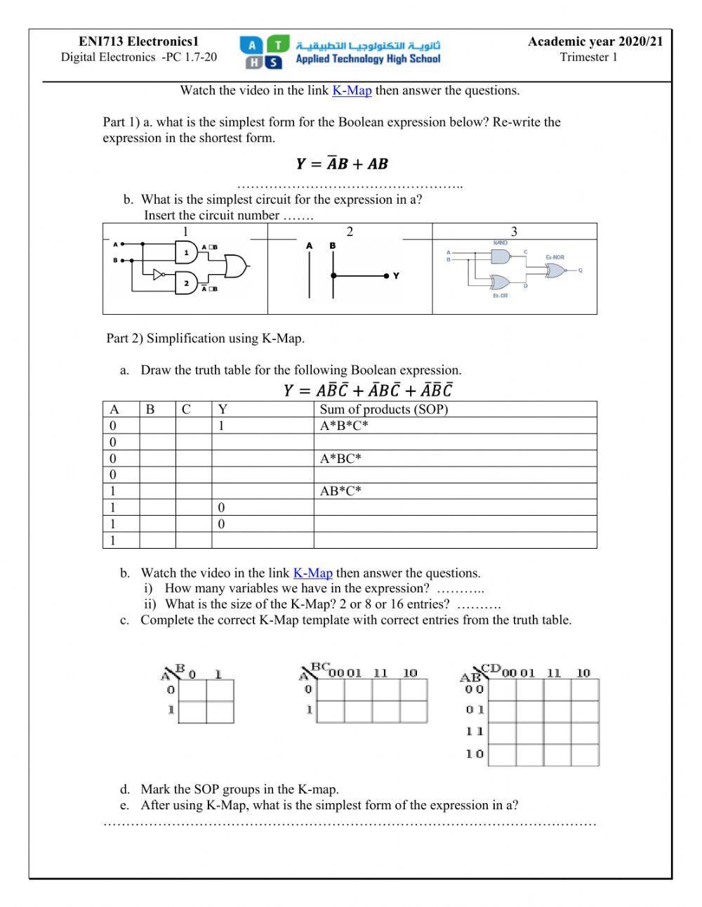 Electronics 1 K-Map worksheet | Live Worksheets