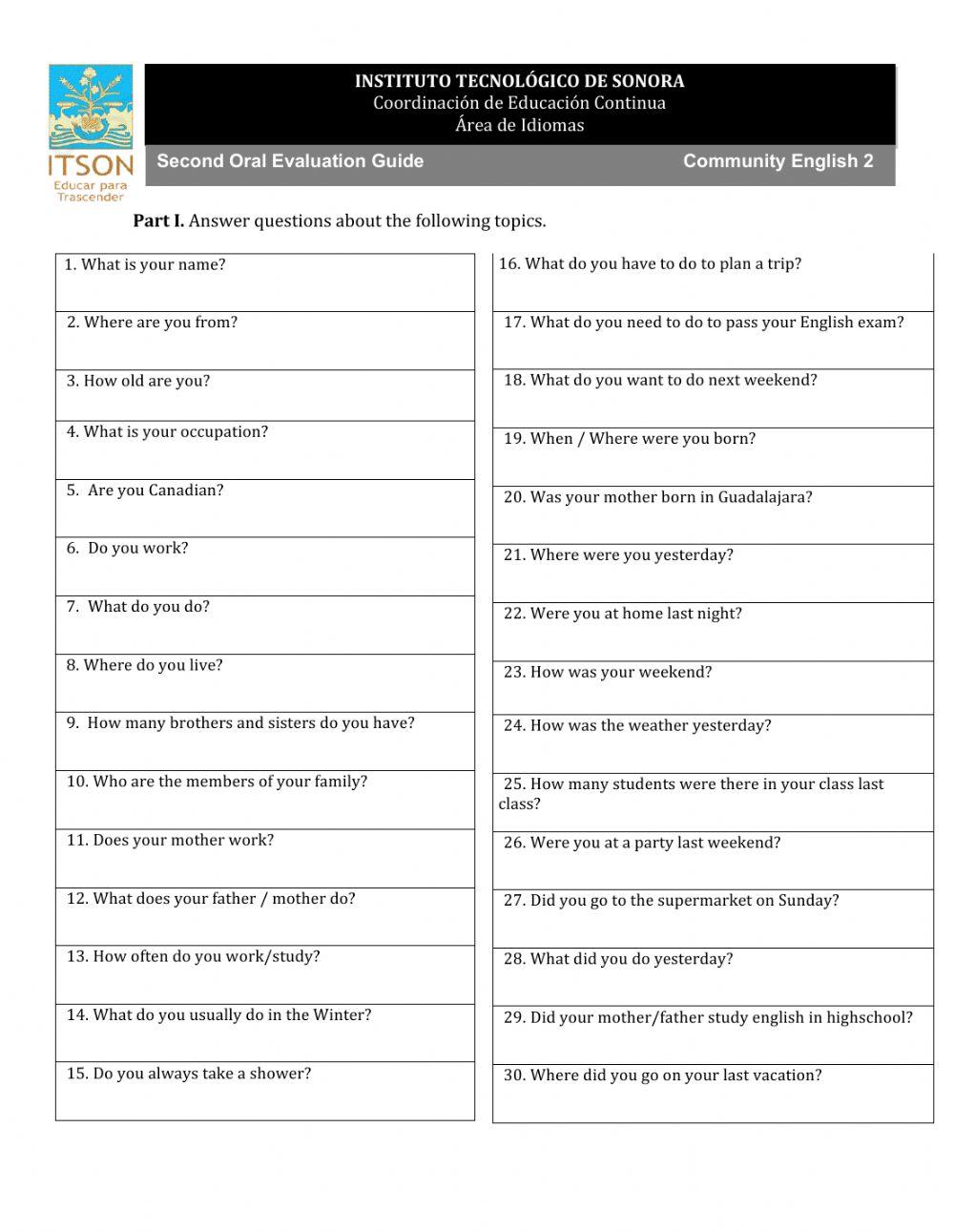 2nd Oral Evaluation interactive worksheet | Live Worksheets