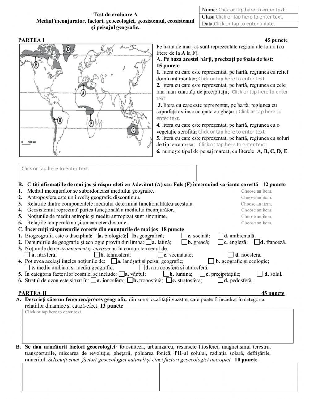 Notiuni introductive de mediu worksheet | Live Worksheets