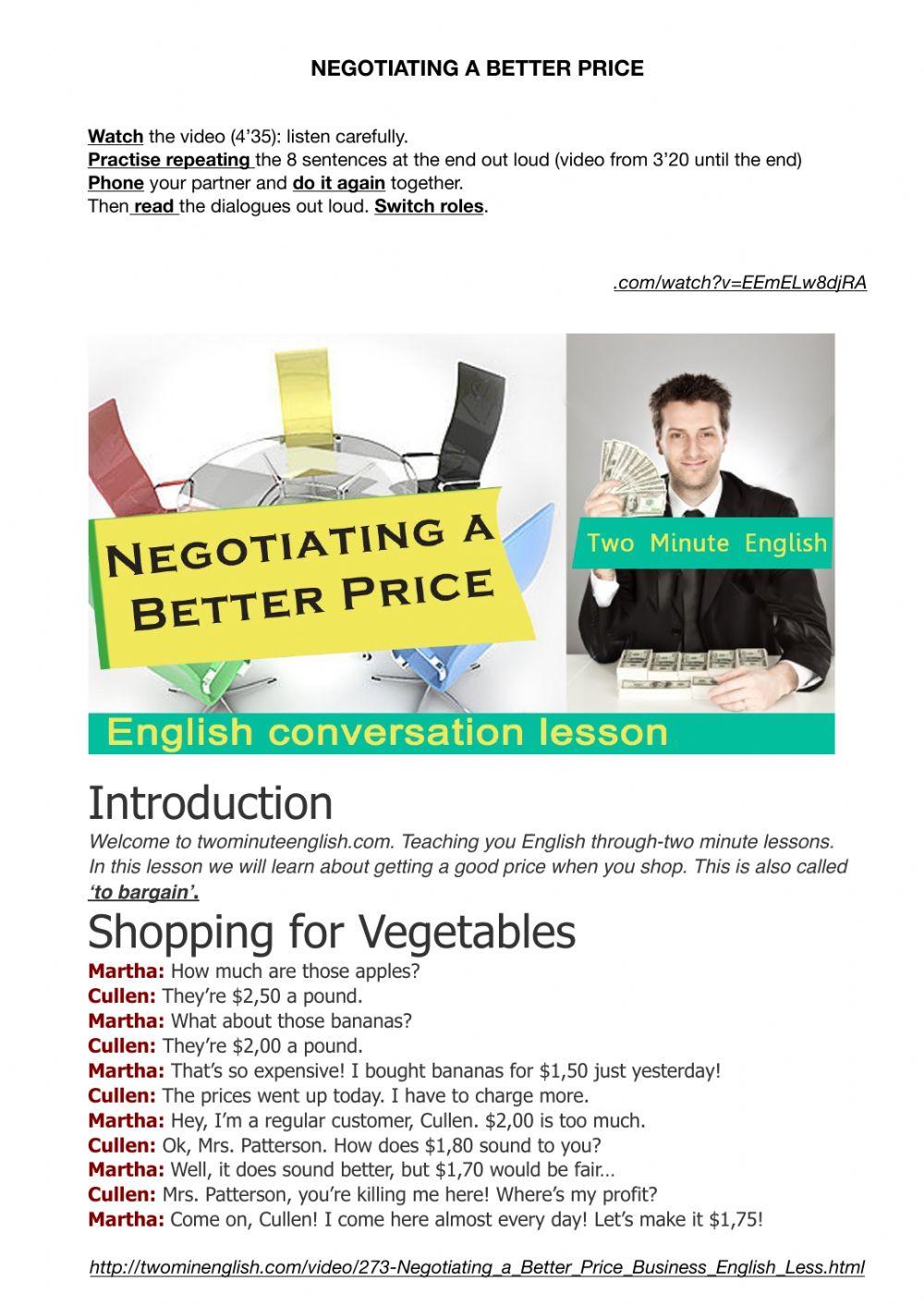 Negotiating a better price online exercise for | Live Worksheets