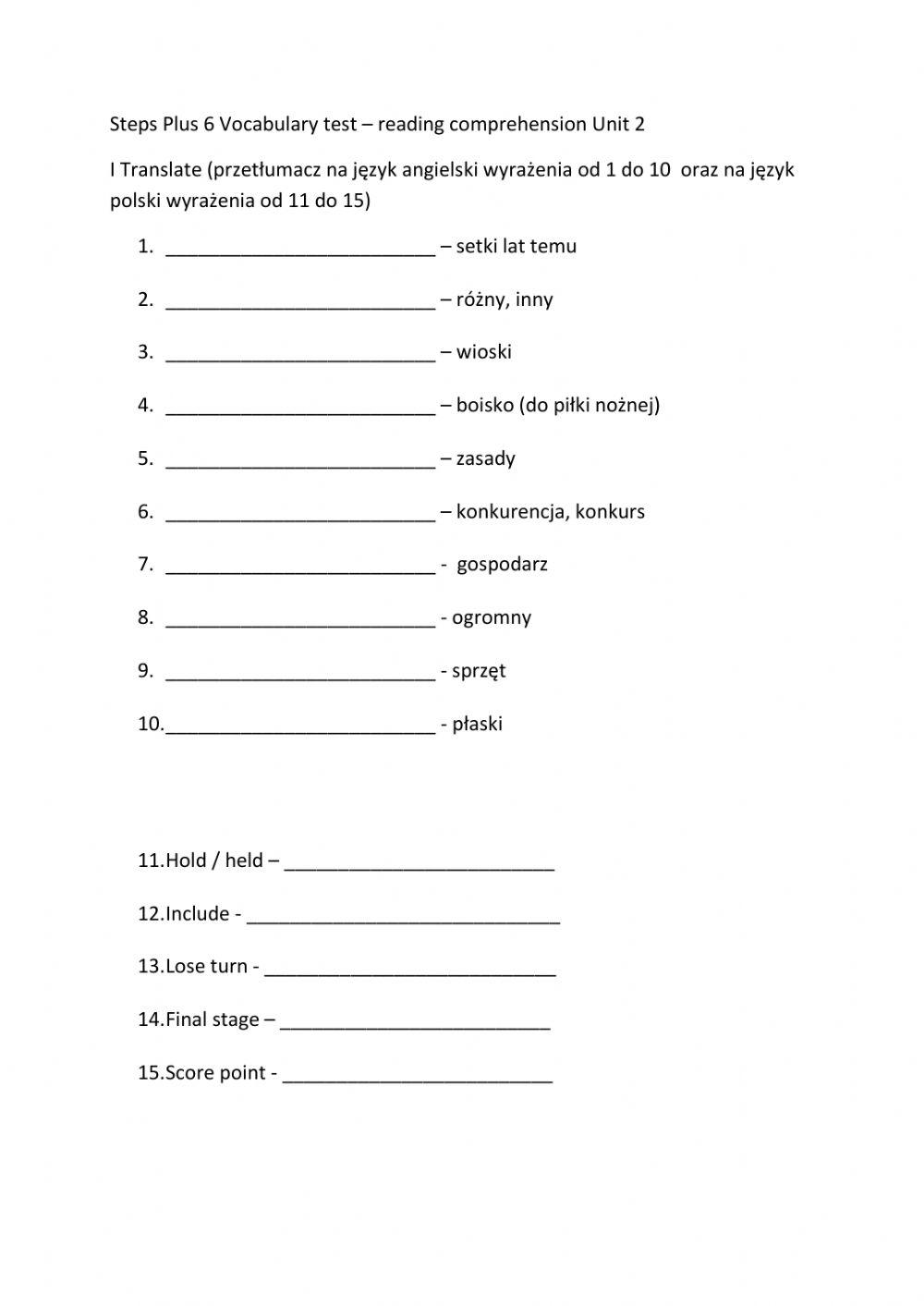 Steps Plus VI Vocabulary worksheet | Live Worksheets