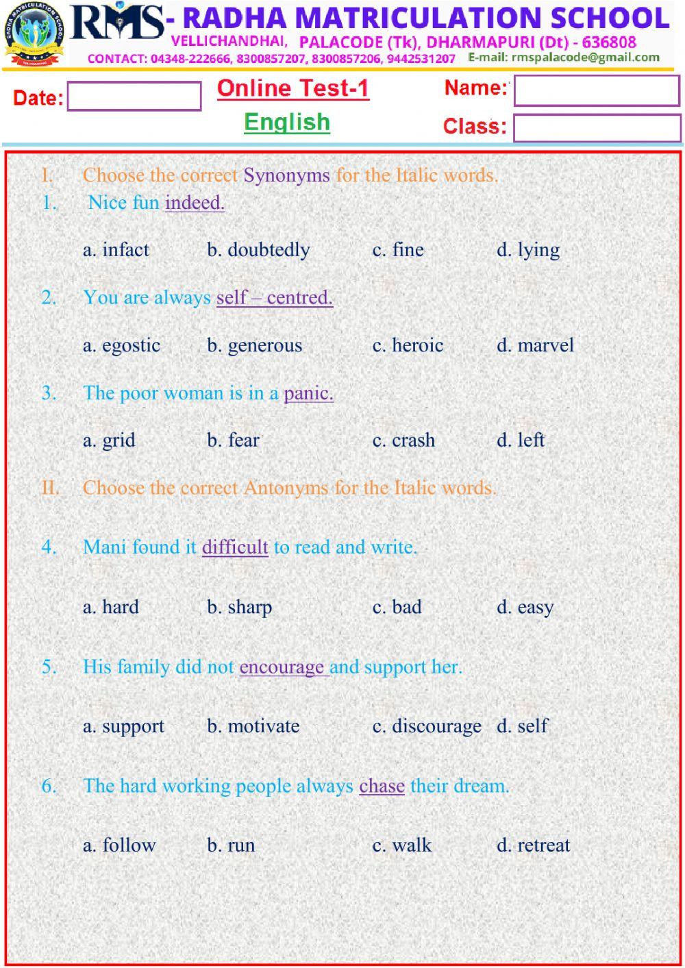 VIII Std English worksheet | Live Worksheets