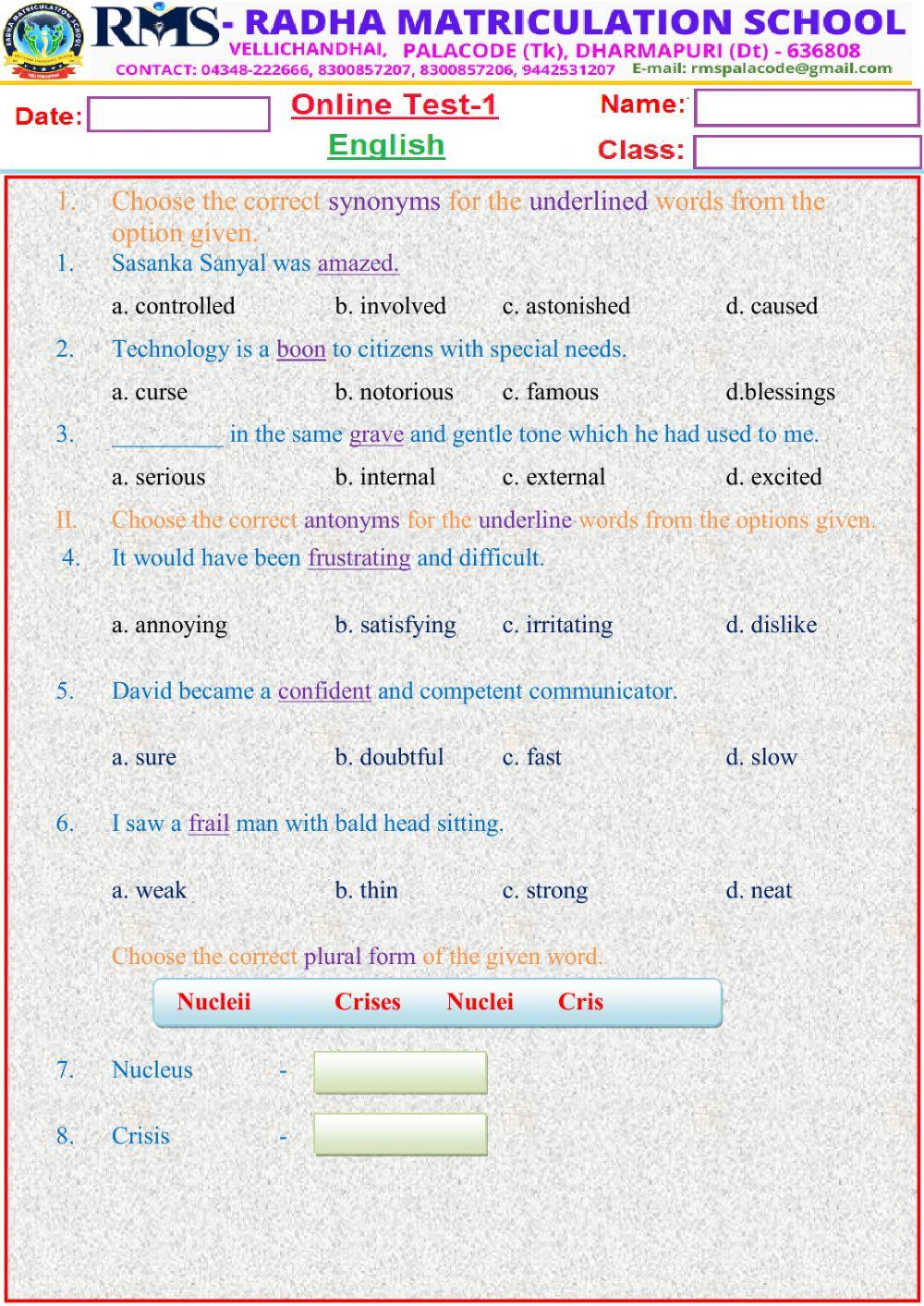 X std english worksheet worksheet | Live Worksheets