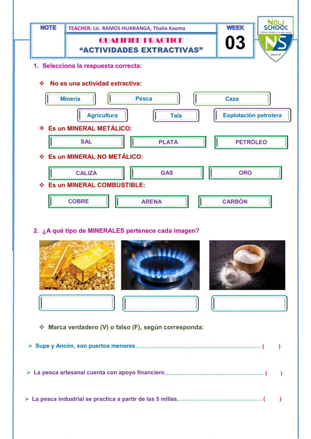 Actividades extractivas worksheet | Live Worksheets