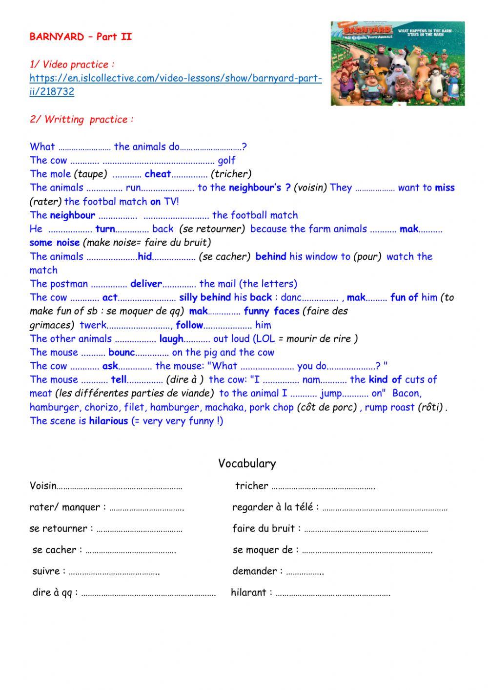 Barnyard part 2 worksheet | Live Worksheets