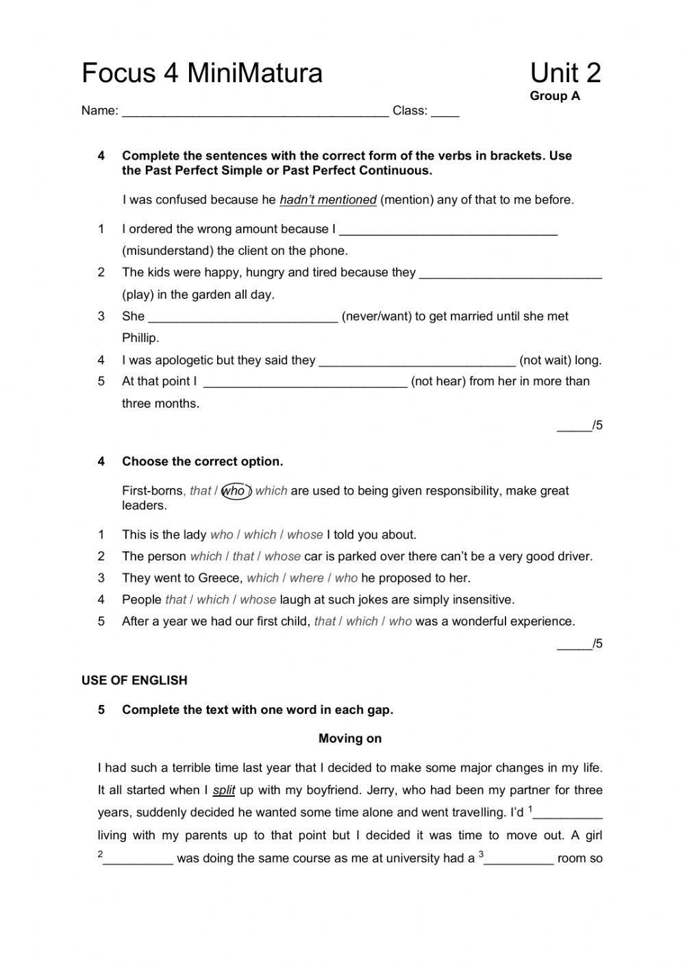 Focus 4 Unit 2 … | Free Interactive Worksheets | 468561