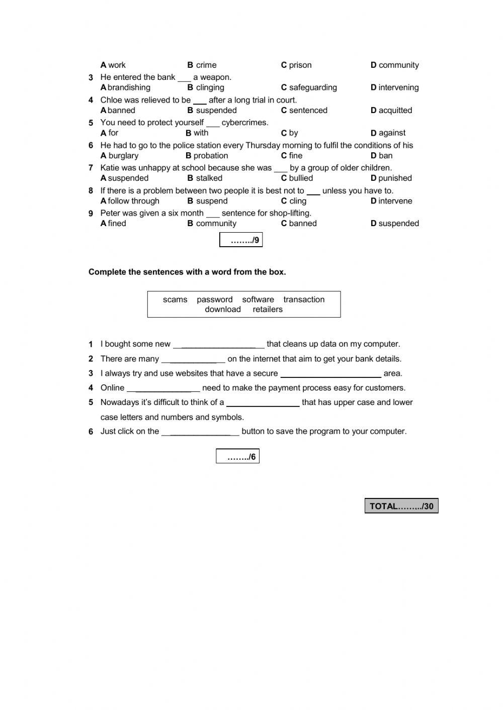 First 2 - Test unitt 12 worksheet | Live Worksheets