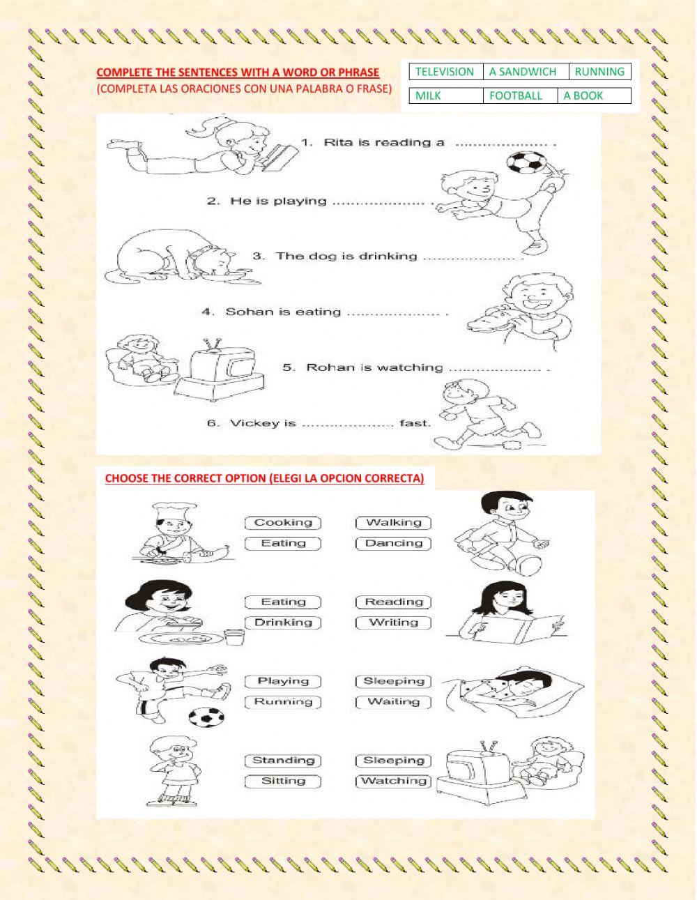 Present continuous online exercise for elemental | Live Worksheets