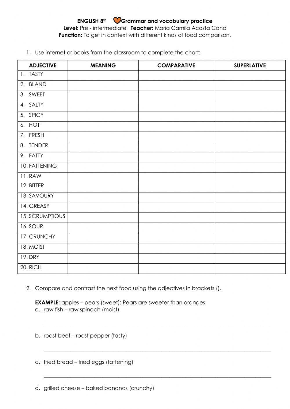 comparing food | Free Interactive Worksheets | 54488