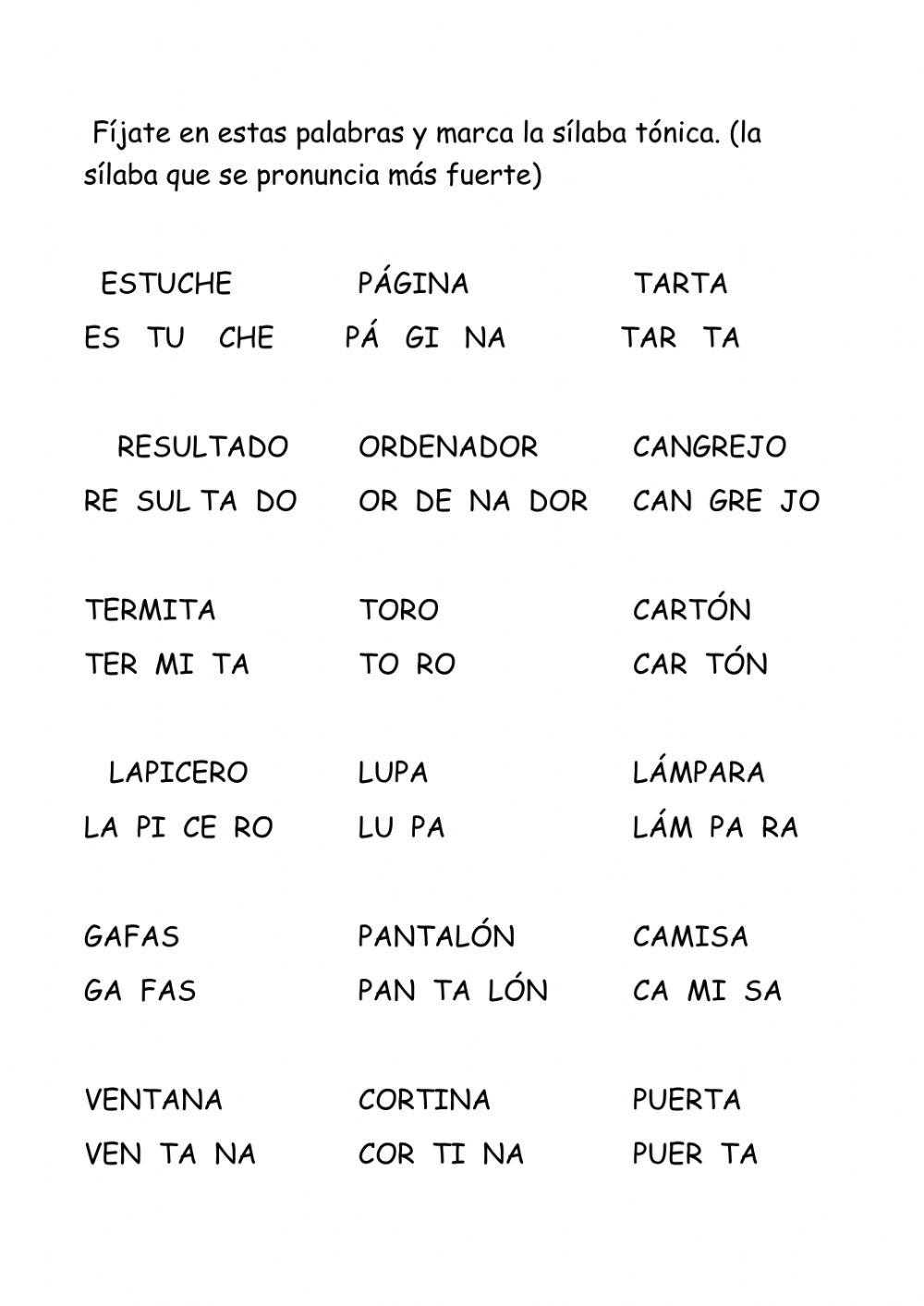 Pdf online activity: Silaba tonica | Live Worksheets