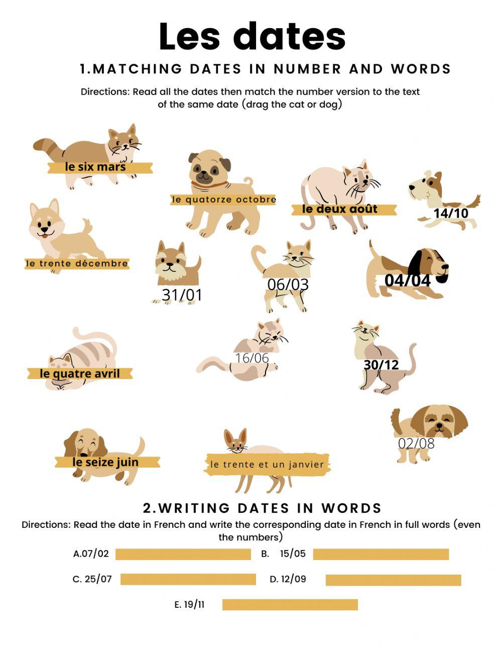 Les dates | Free Interactive Worksheets | 470017