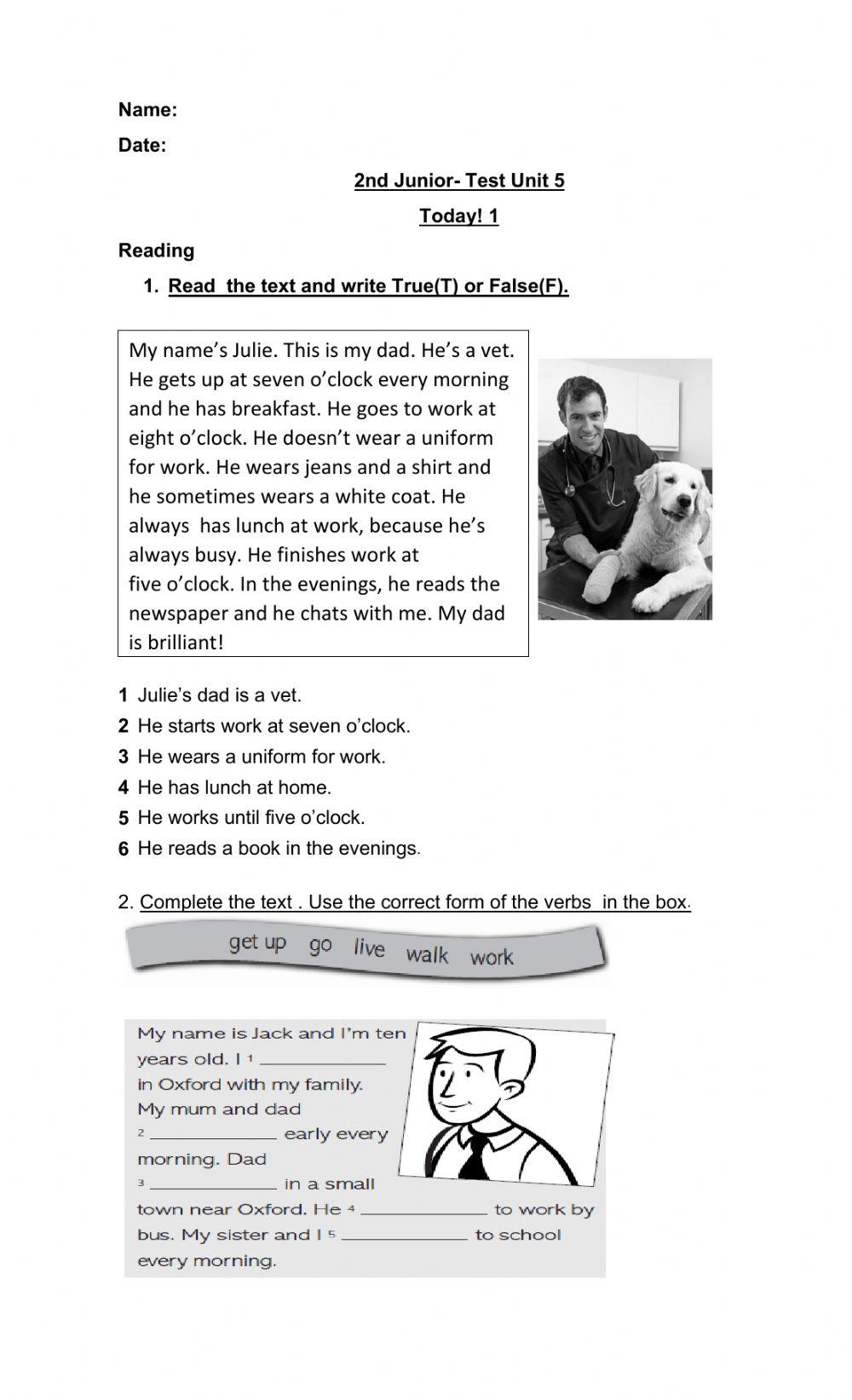 2nd Junior Test worksheet | Live Worksheets