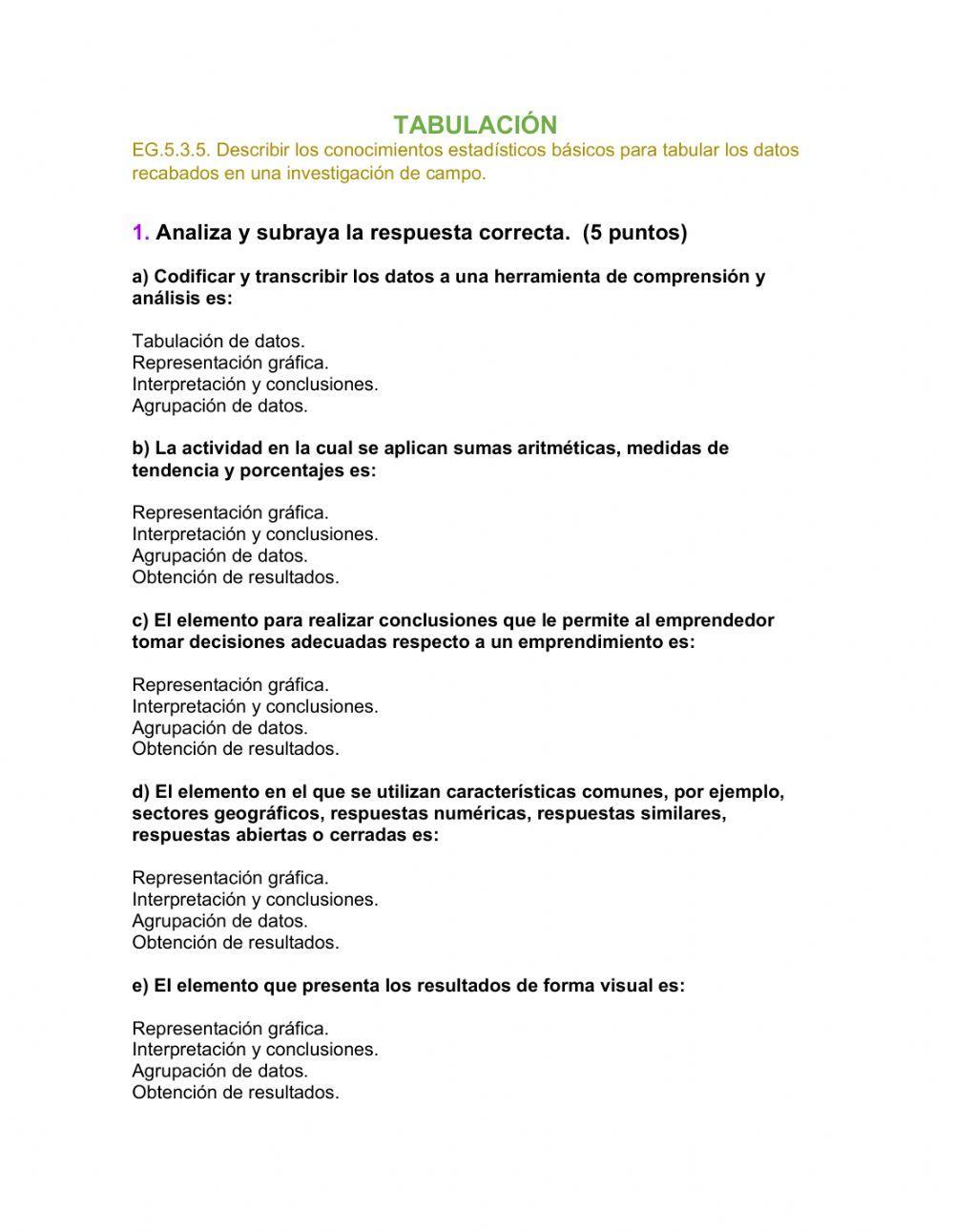 Tabular datos worksheet | Live Worksheets