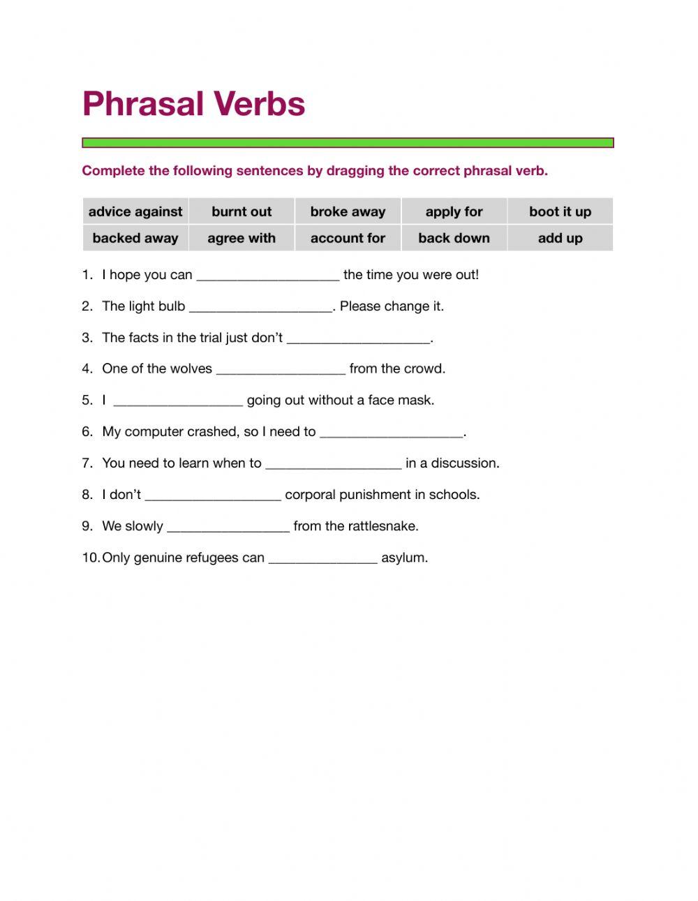 Phrasal Verbs online exercise for pre-intermediate | Live Worksheets