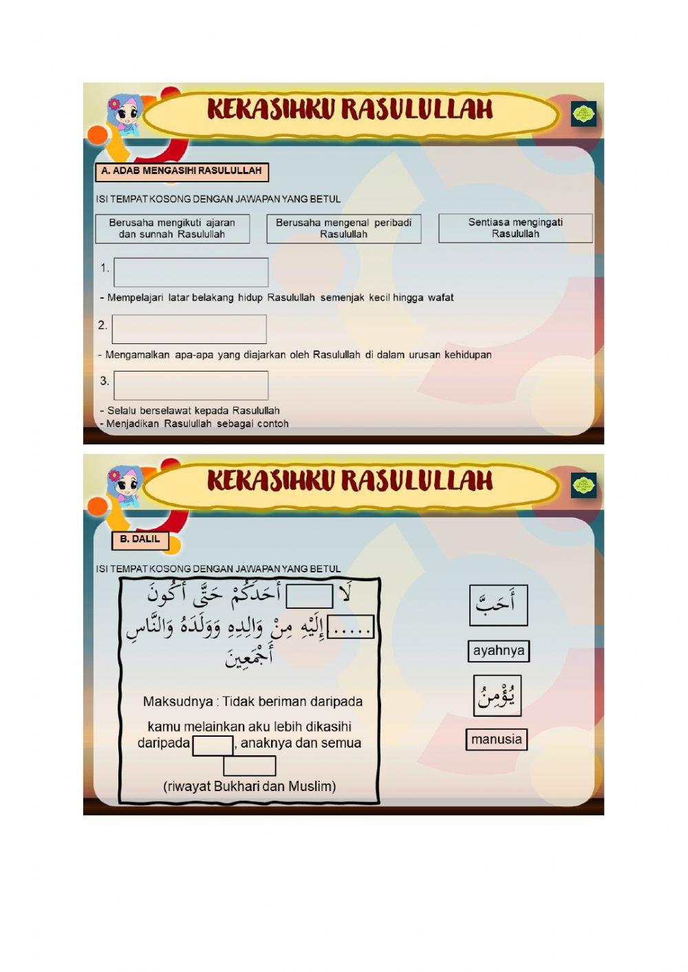 Adab mengasihi rasulullah worksheet | Live Worksheets