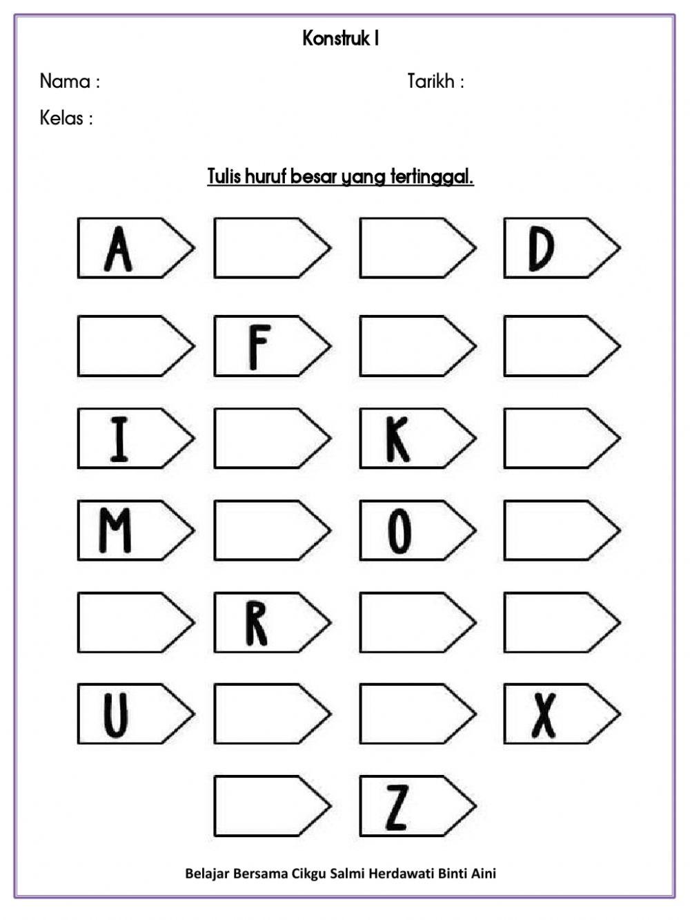 Konstruk 1 : Tuliskan Huruf Besar yang tertinggal worksheet | Live ...