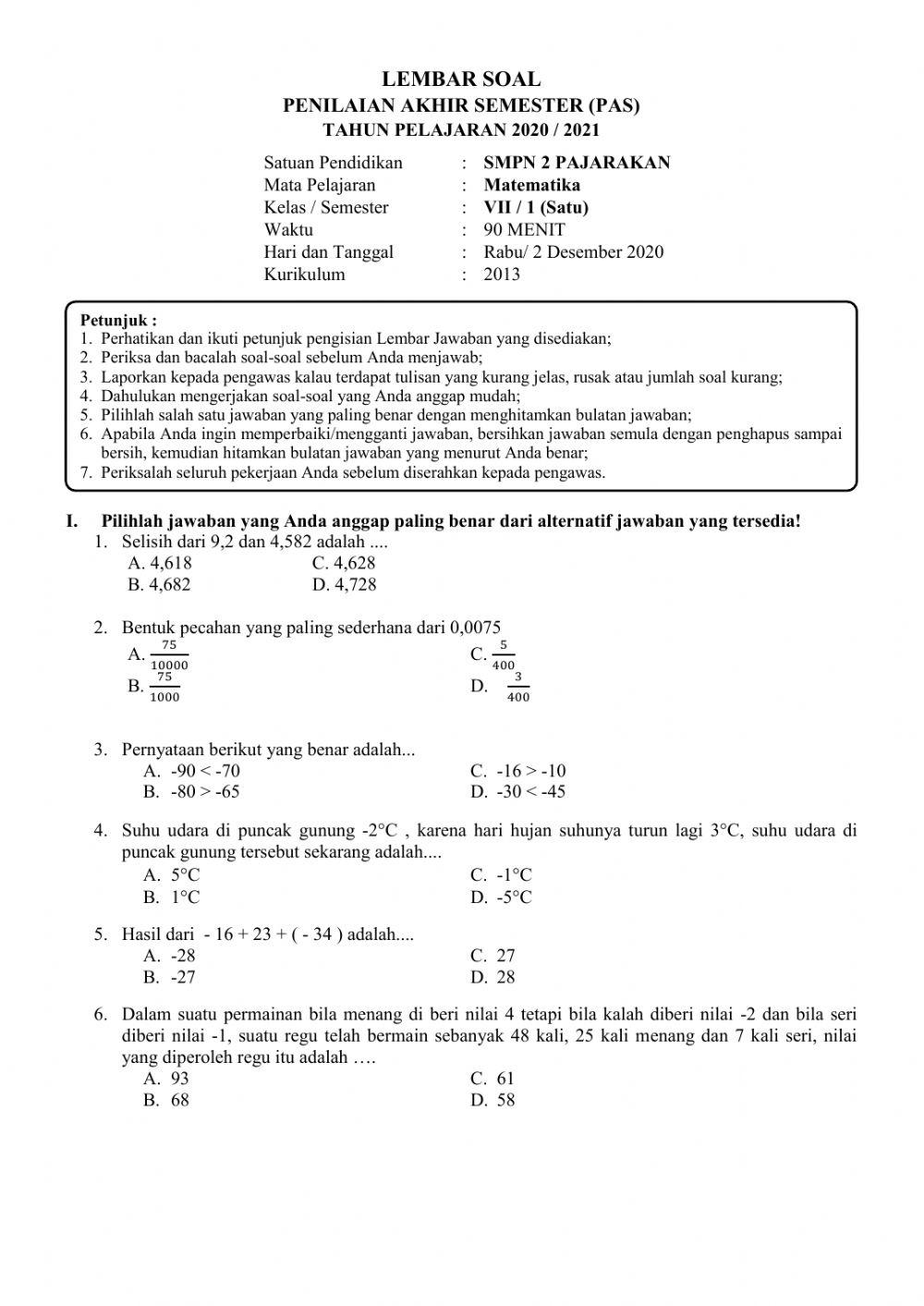 PAS 7 Ganjil 20 550092 | Cahyono | Live Worksheets