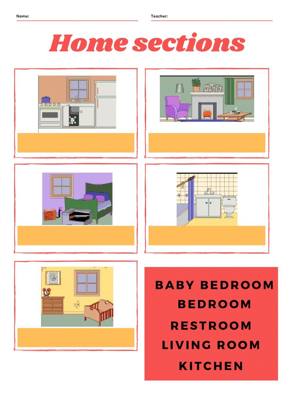 11DIC home sections worksheet | Live Worksheets
