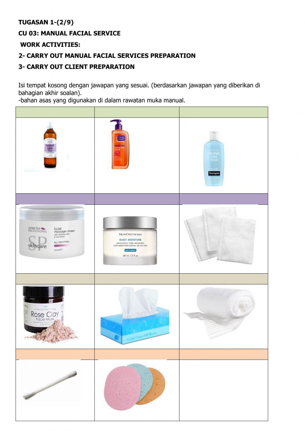 Manual facial Service worksheet | Live Worksheets