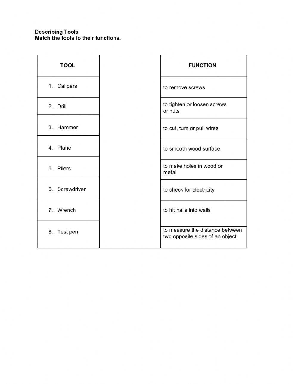 Describing tools online exercise for | Live Worksheets