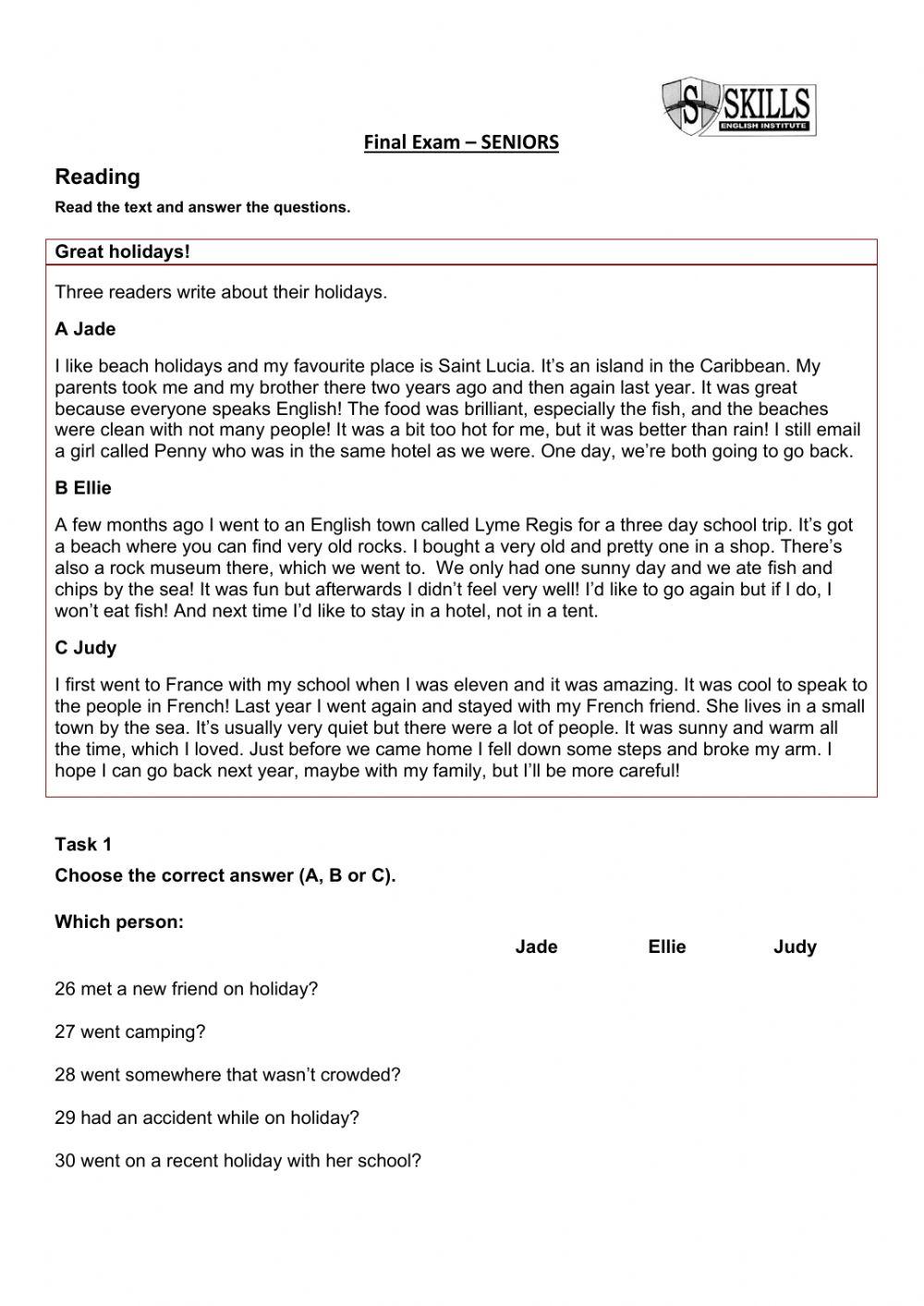 Seniors reading | Free Interactive Worksheets | 551187