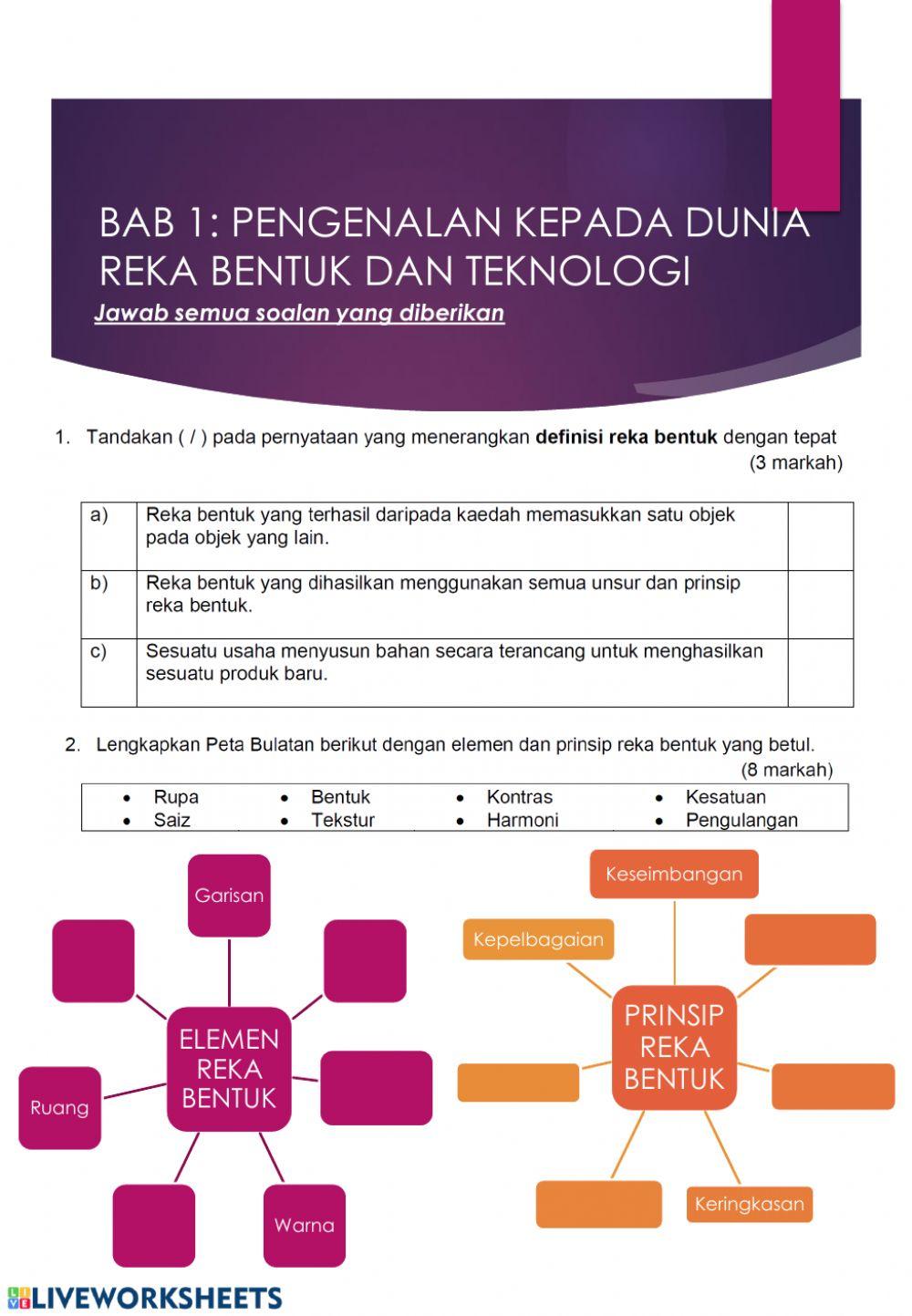 Latihan RBT Tingkatan 1:Bab 1 online exercise for | Live Worksheets
