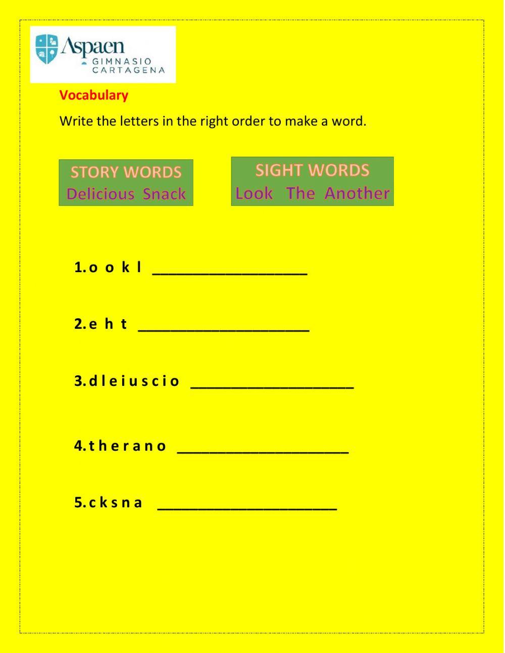 Vocabulary words free online worksheet | Live Worksheets