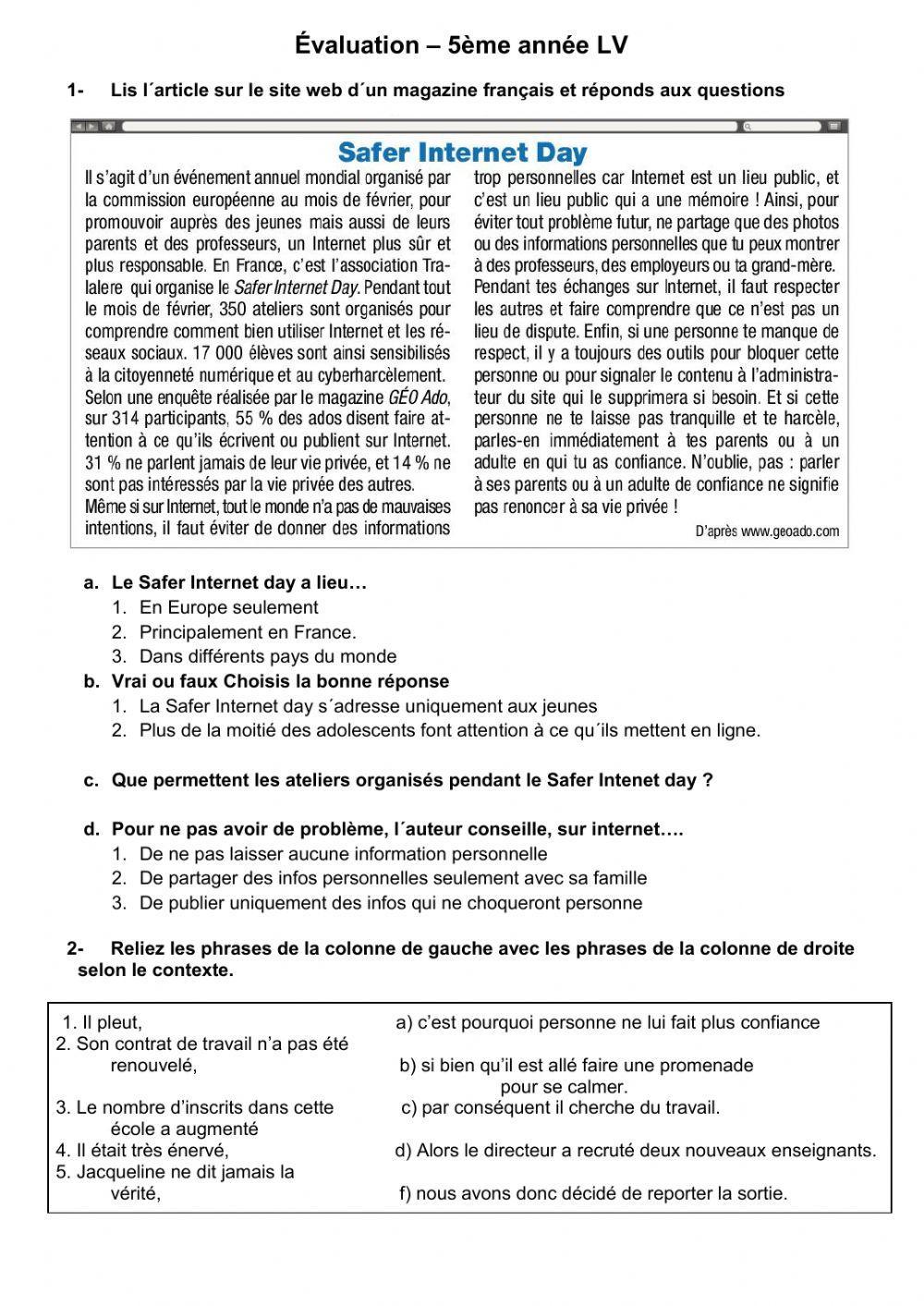 Évaluation finale worksheet | Live Worksheets