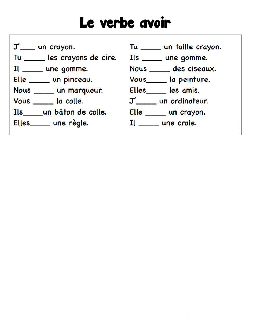 4491949 | le verbe avoir | lina shaddad | LiveWorksheets