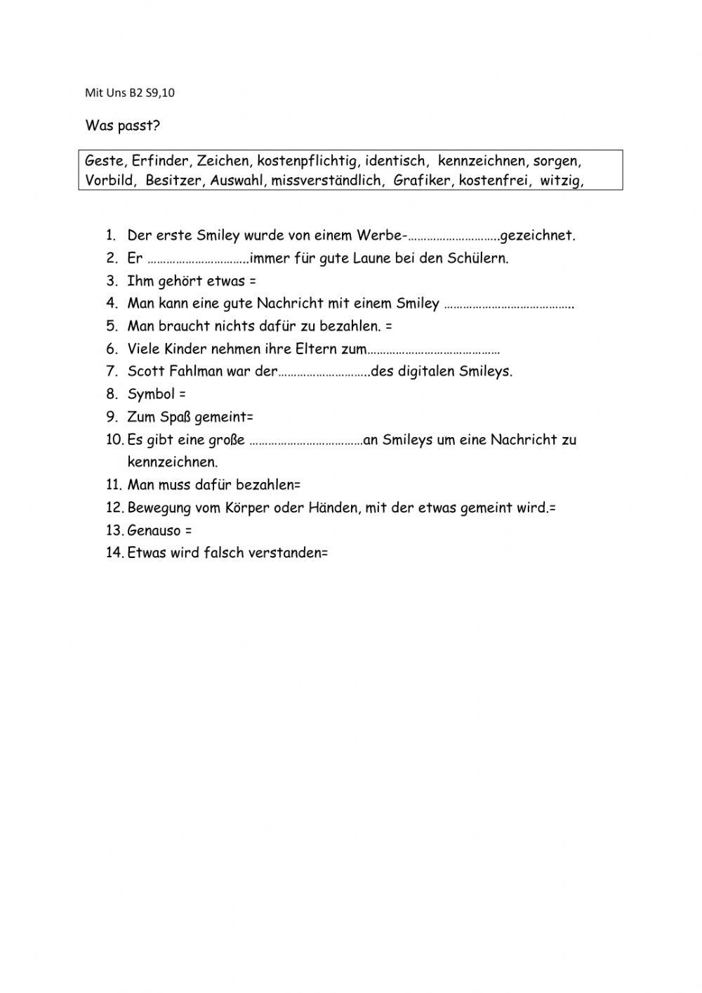 Mit uns B2 | Free Interactive Worksheets | 552046