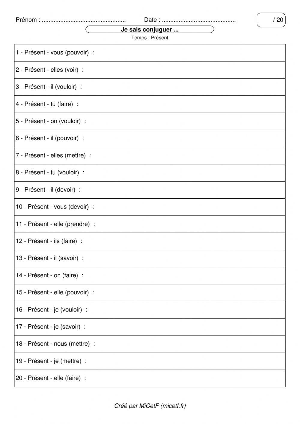Verbes exercise | Live Worksheets
