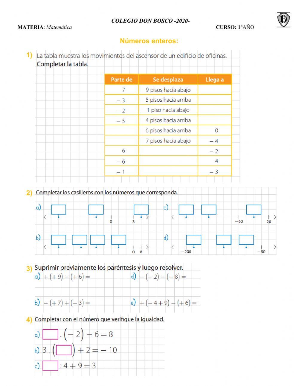 Números Enteros | Free Interactive Worksheets | 552401