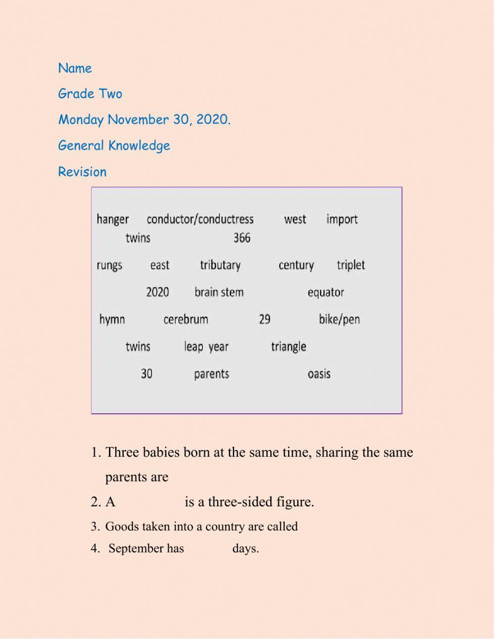 General Knowledge Grade 2 online exercise for | Live Worksheets
