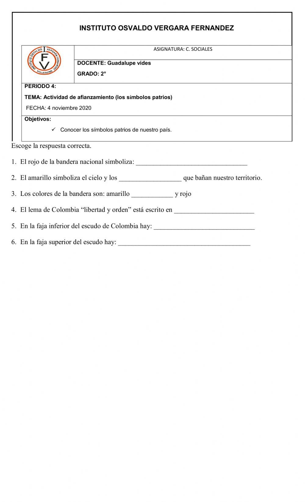 Actividad complementaria (simbolos patrios) online exercise for | Live ... Actividad complementaria (simbolos patrios) online exercise for | Live ...
