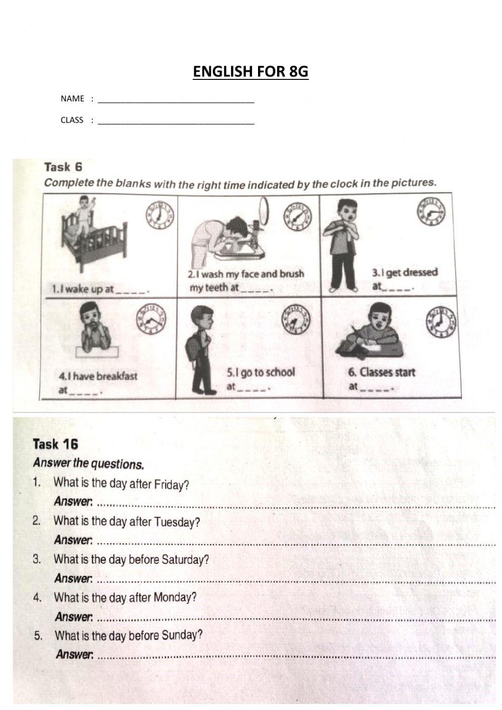 Days worksheet for Grade 7 | Live Worksheets
