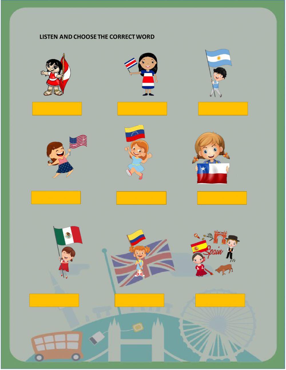 Country and nationalities worksheet | Live Worksheets