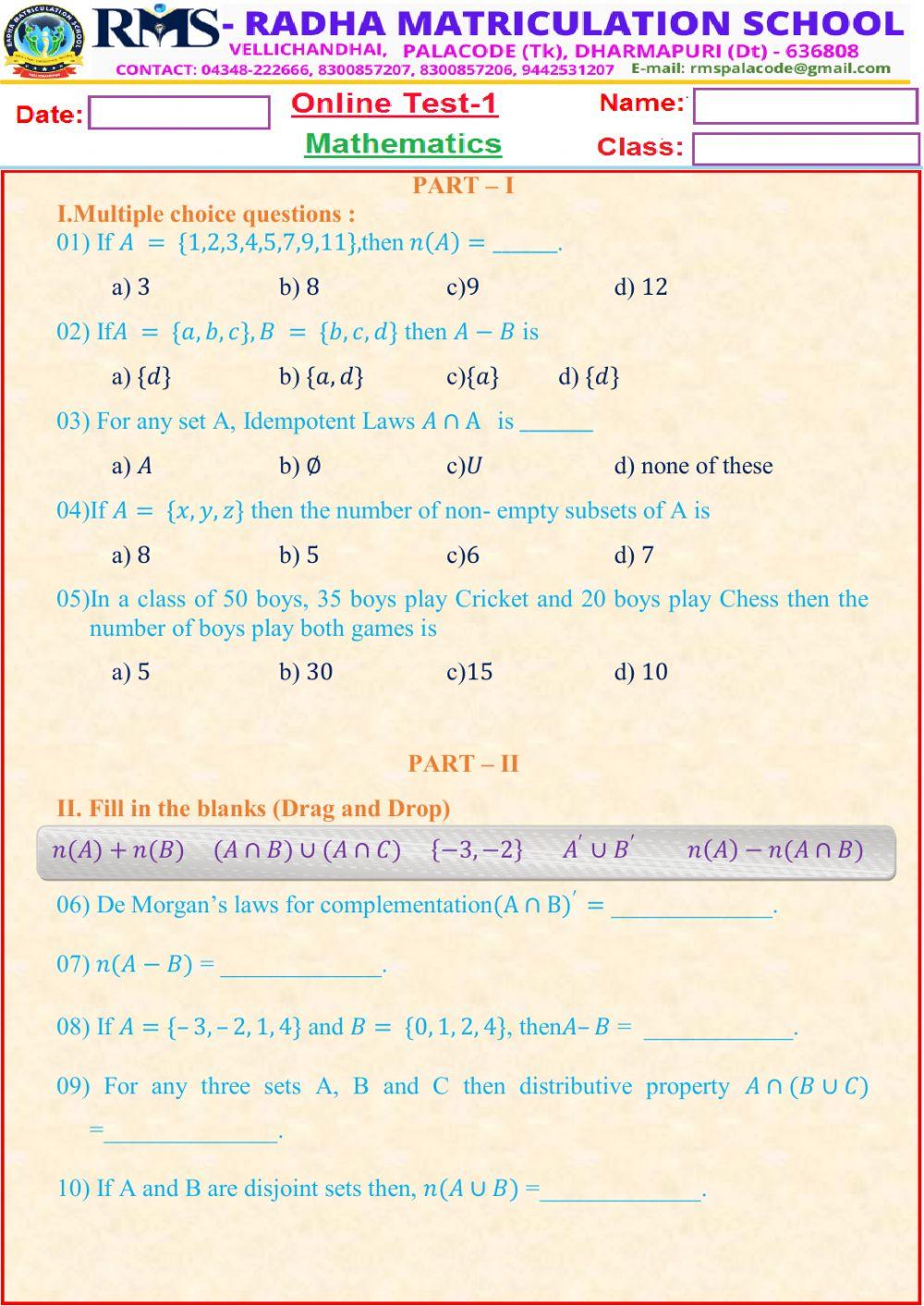 Ix Std Maths Worksheet Live Worksheets