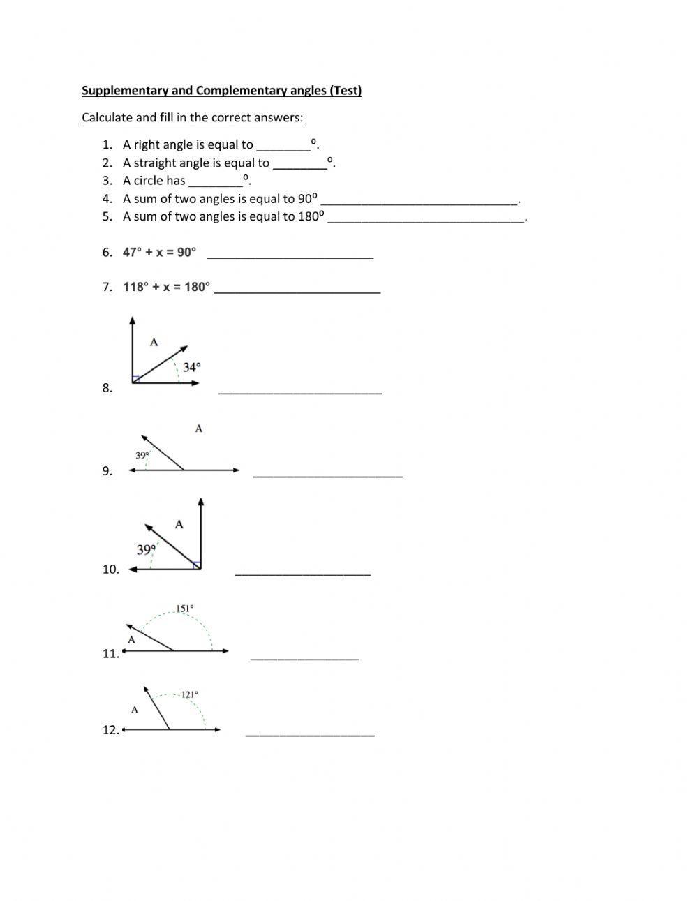 Complementary And Supplementary Angles Worksheet Complementary And Supplementary Angles Worksheet