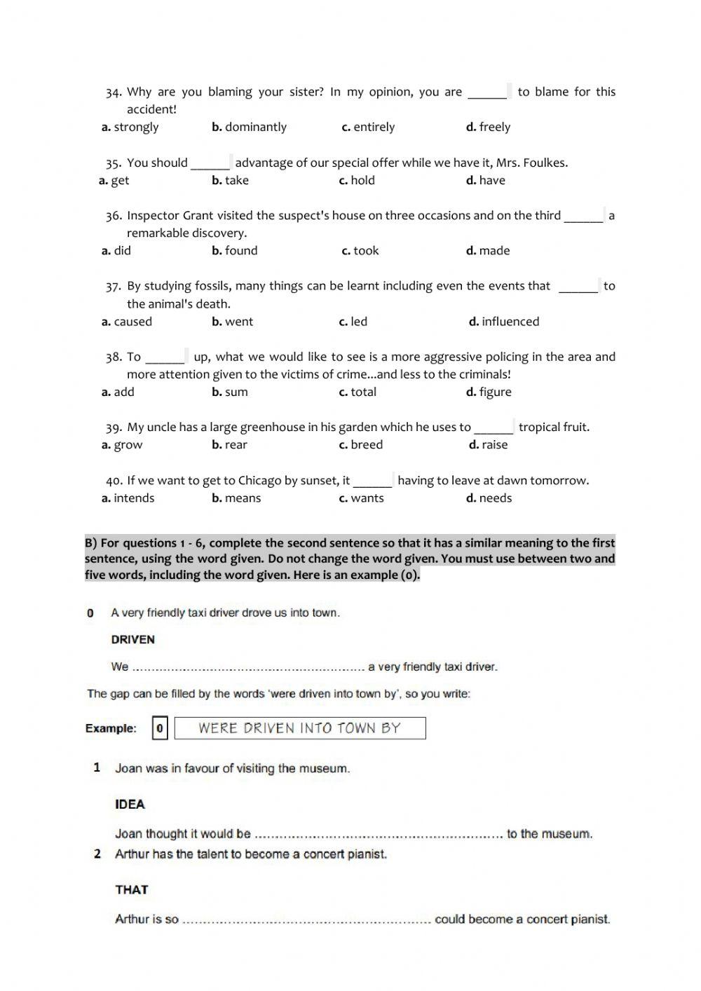 Mock Pre-Avanzado 2020 Ro worksheet | Live Worksheets