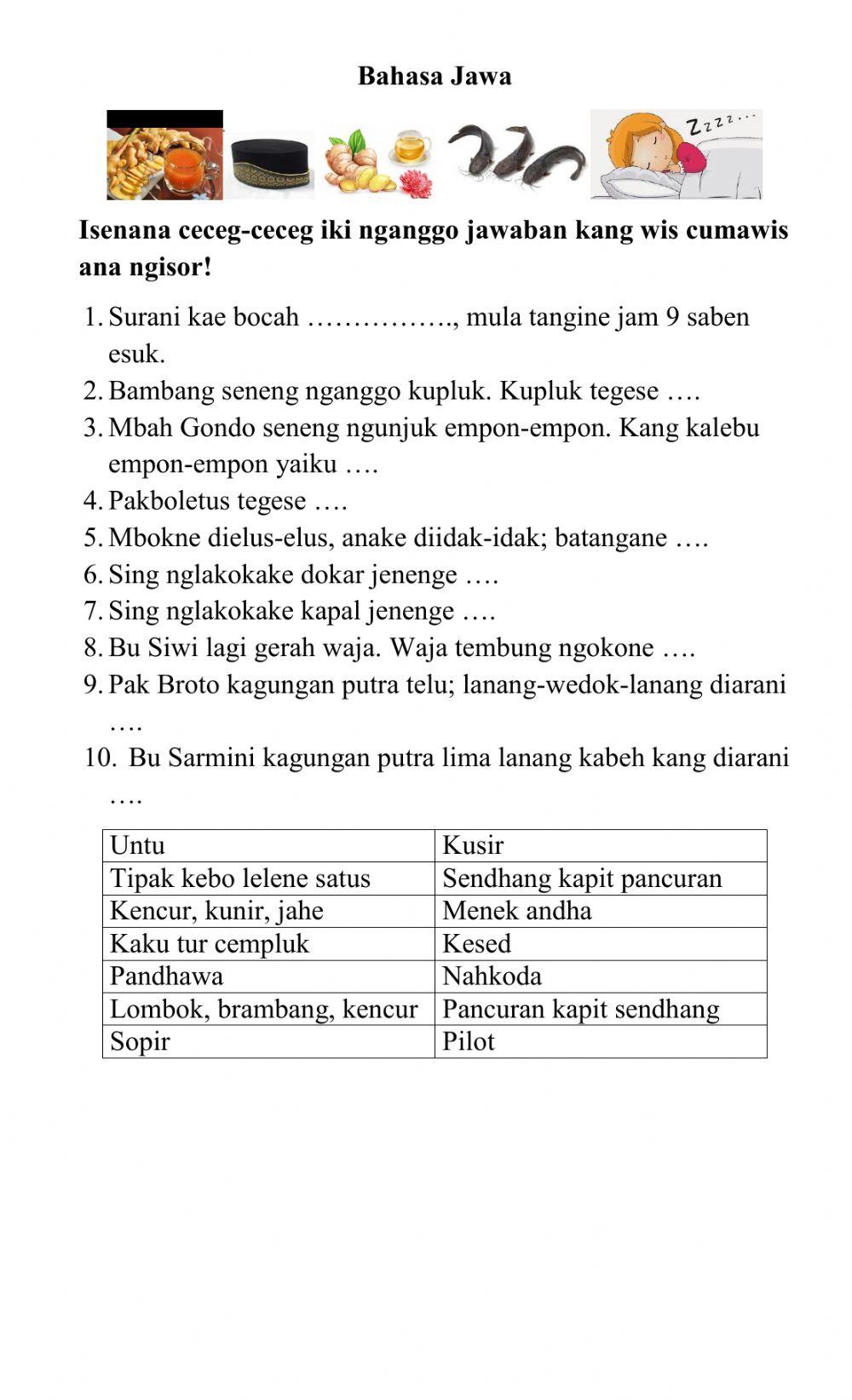 Basa Jawa interactive worksheet | Live Worksheets