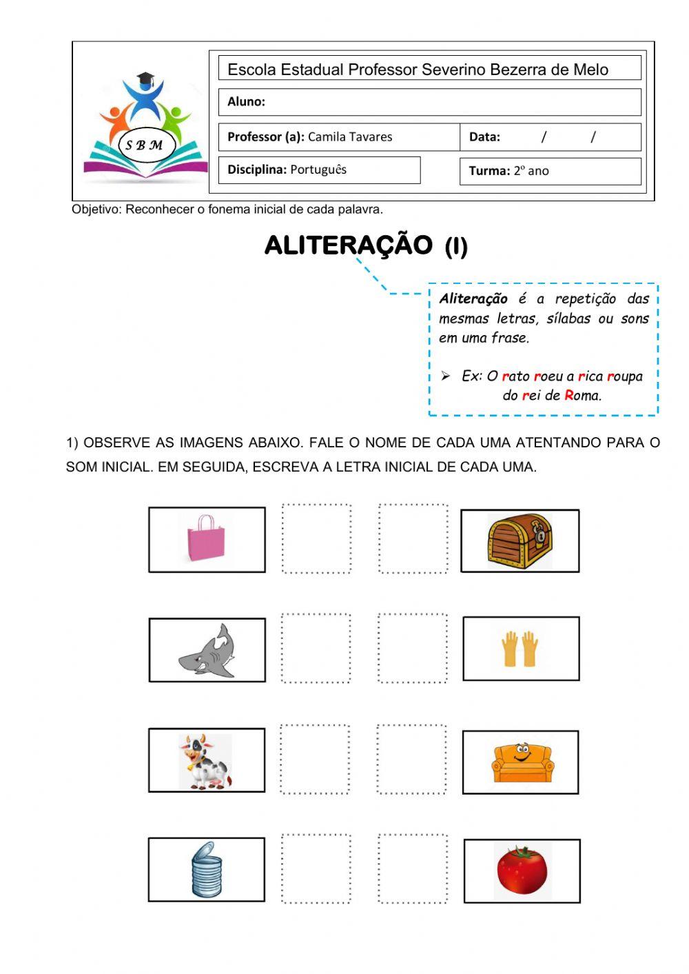 Aliteração online activity | Live Worksheets